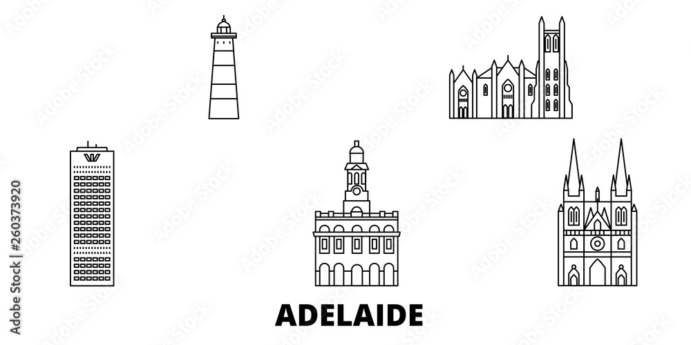 Australia, Adelaide flat travel skyline set. Australia, Adelaide black ...