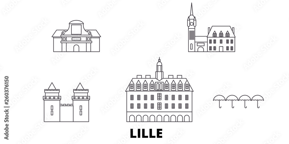 France, Lille flat travel skyline set. France, Lille black city vector ...
