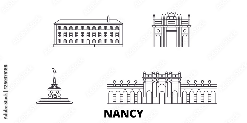 France, Nancy flat travel skyline set. France, Nancy black city vector ...