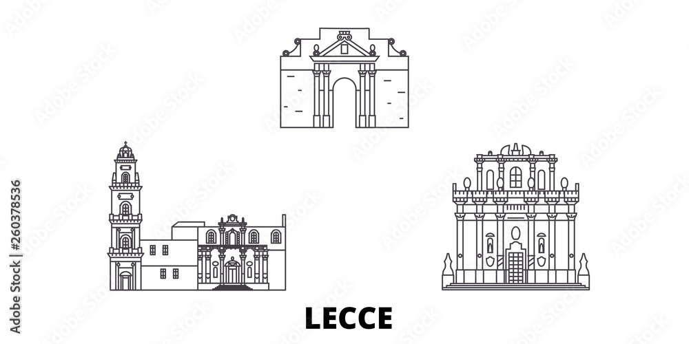 Italy, Lecce flat travel skyline set. Italy, Lecce black city vector ...