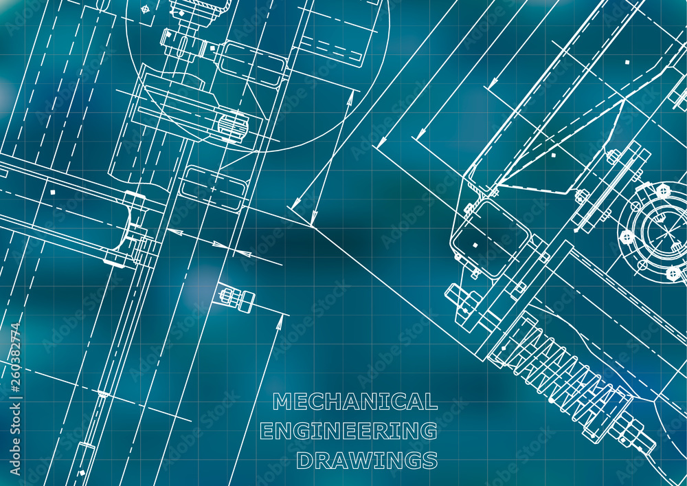 Vector illustration. Computer aided design system. Instrument-making ...