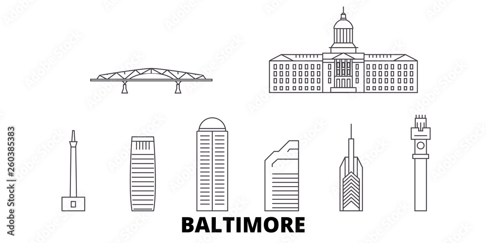 United States, Baltimore flat travel skyline set. United States ...