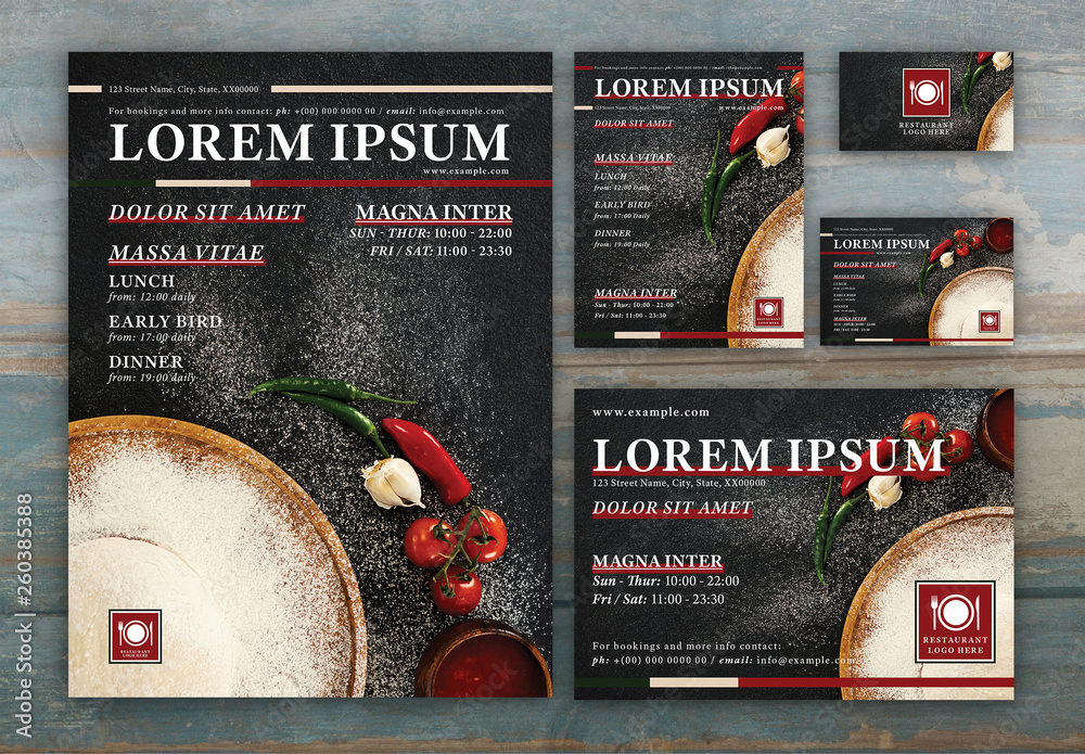 Restaurant Event Print Kit Layout with Cream and Maroon Accents Stock ...