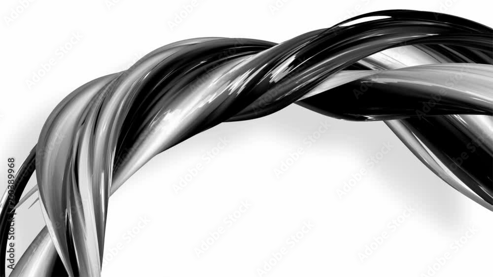 3D looped animation of abstract black-white ribbons twisting and move ...