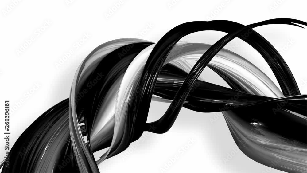 3D looped animation of abstract black-white ribbons twisting and move ...