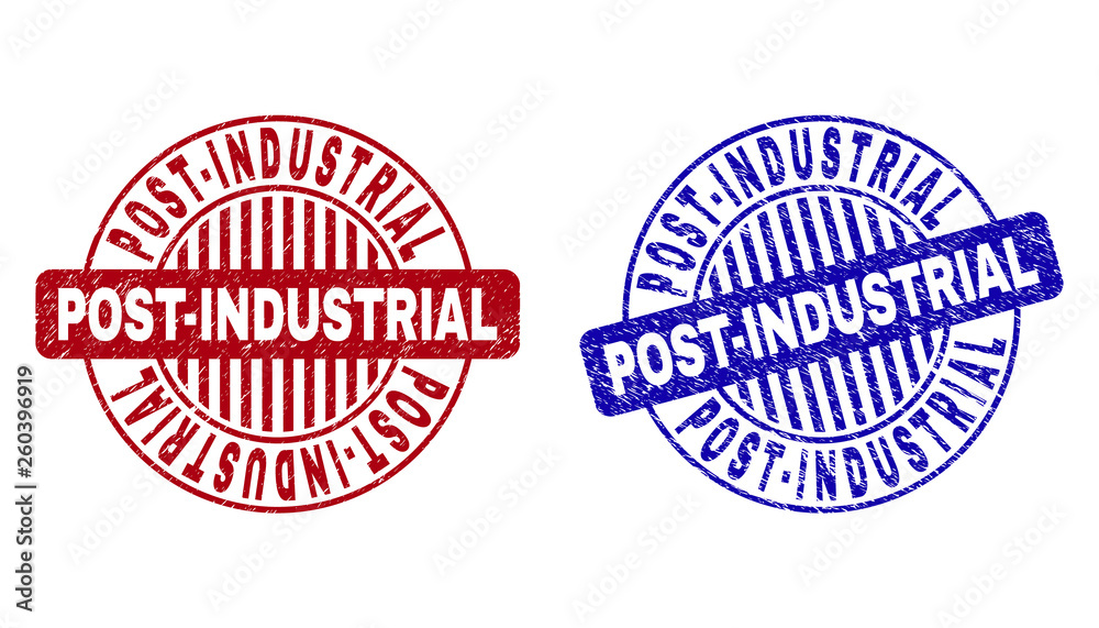 Grunge POST-INDUSTRIAL round stamp seals isolated on a white background ...