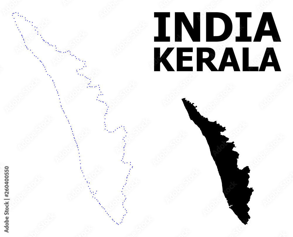 Vector Contour Dotted Map of Kerala State with Caption Stock Vector ...