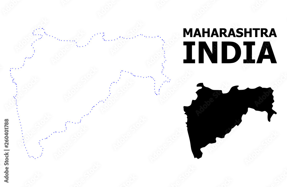 Vector Contour Dotted Map of Maharashtra State with Caption Stock ...