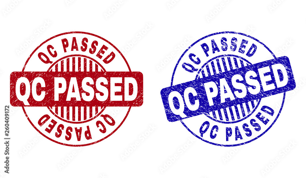 Grunge QC PASSED round stamp seals isolated on a white background ...