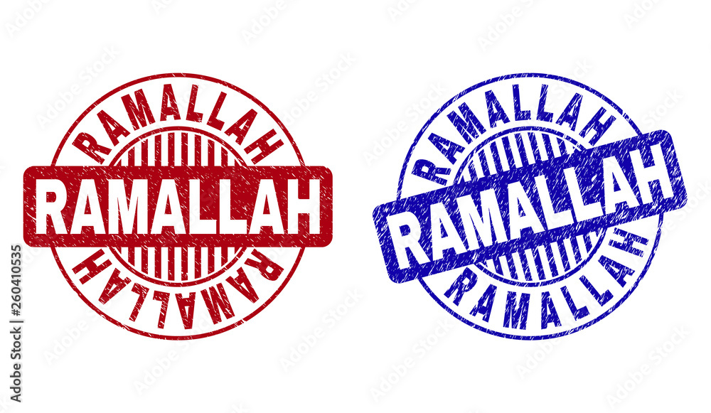 Grunge RAMALLAH round stamp seals isolated on a white background. Round ...