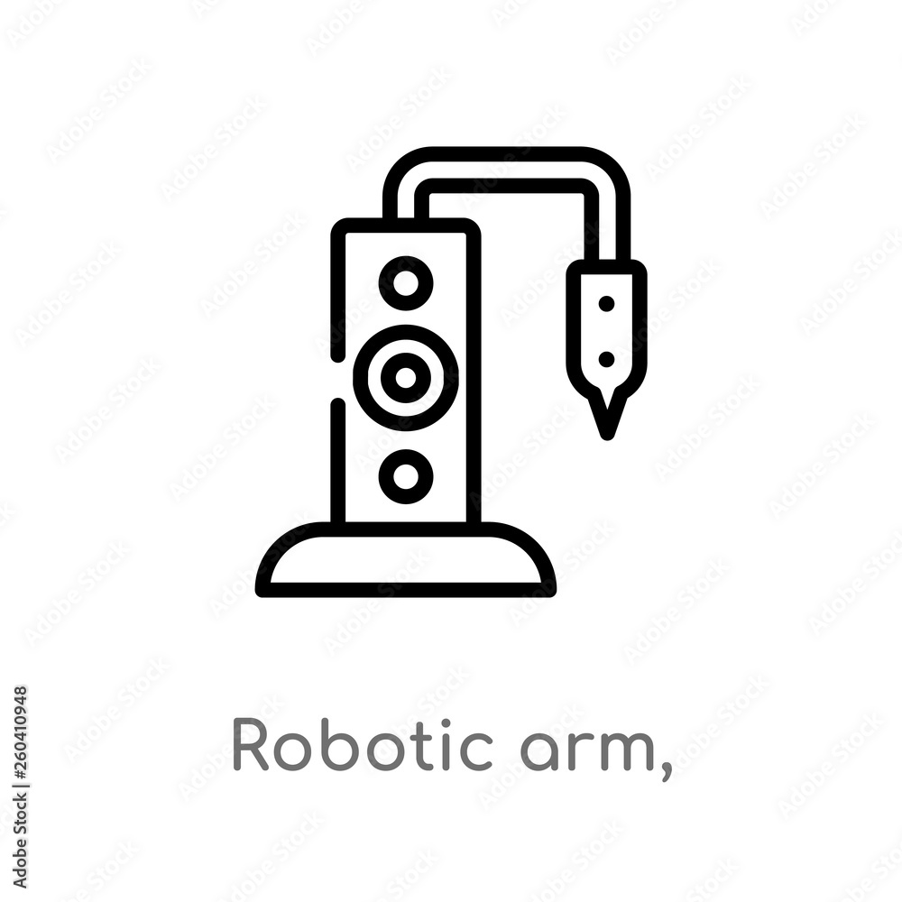 outline robotic arm, vector icon. isolated black simple line element illustration from industry ...