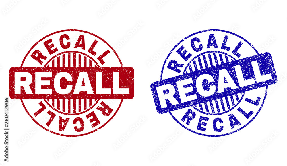 Grunge RECALL round stamp seals isolated on a white background. Round ...