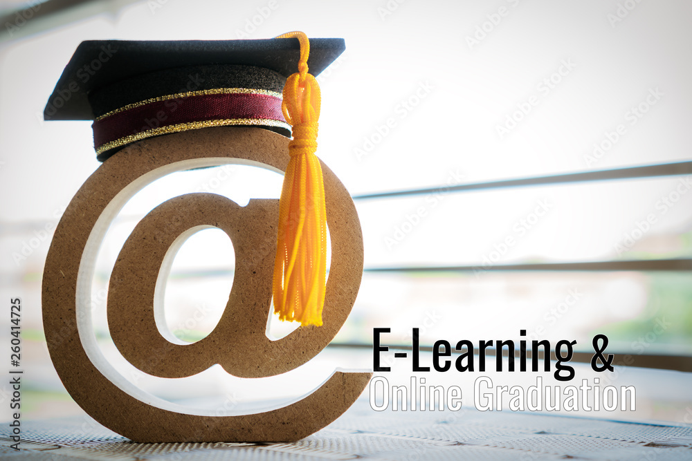 E-learning,Online graduation university, at sign mail logo for ...