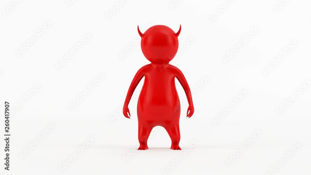3D character animation - Little Red Devil character, surprise reaction ...