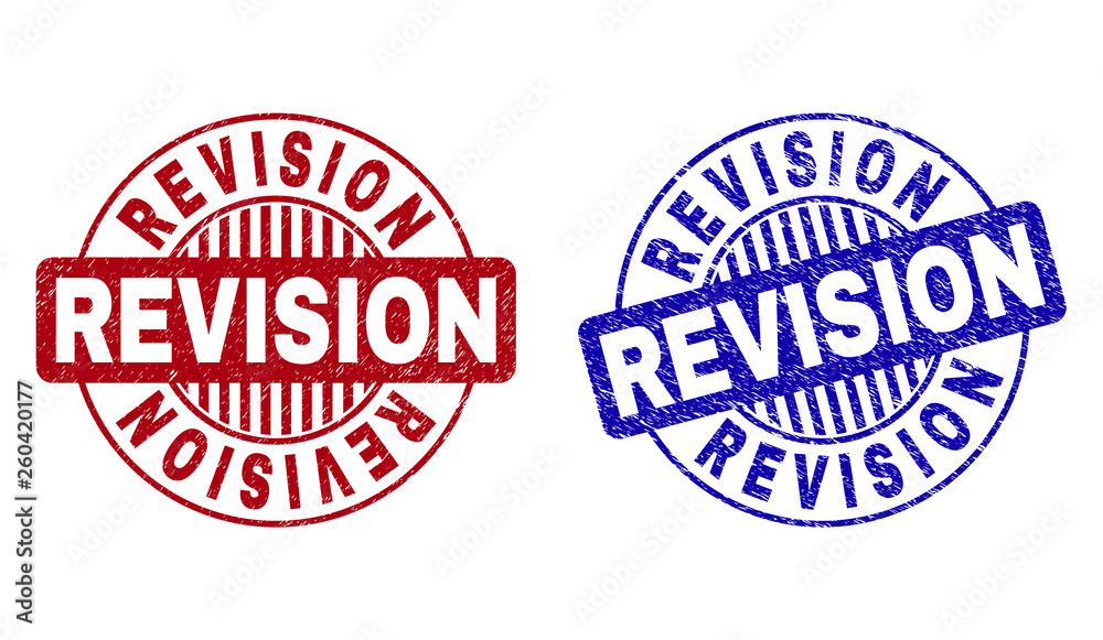 Vecteur Stock Grunge REVISION round stamp seals isolated on a white ...