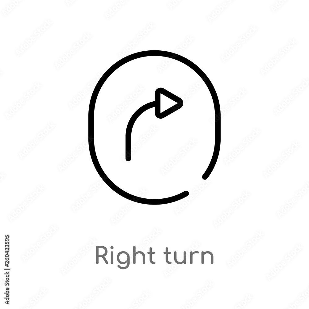outline right turn vector icon. isolated black simple line element ...