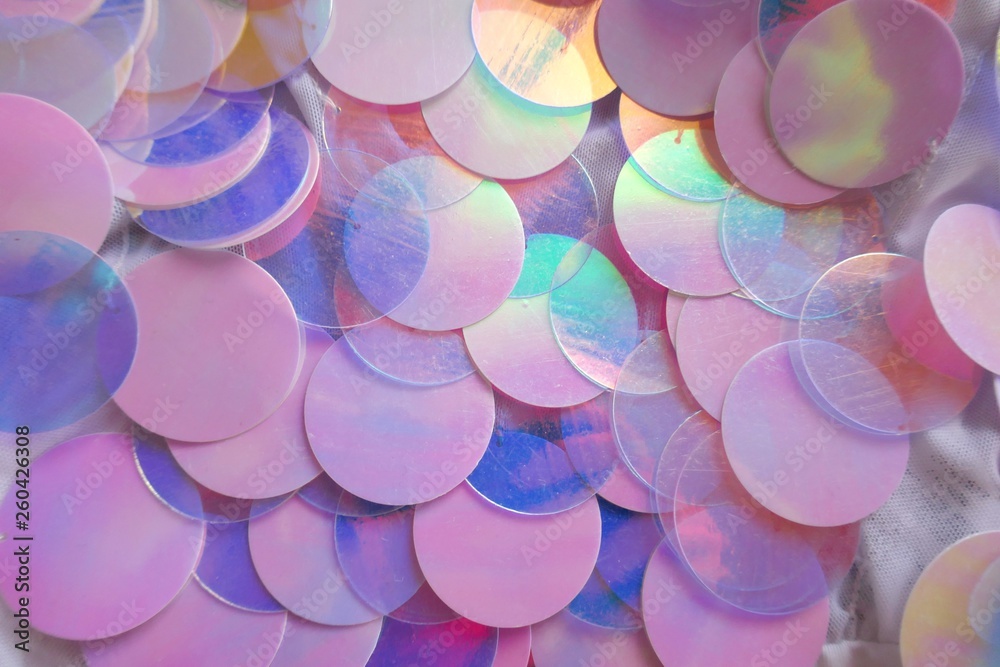Sequins macro background.large sequins in blue and pink colors.Fabric ...