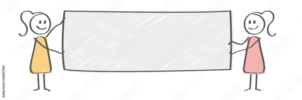 Stick Figure - two women holding big poster Stock Vector | Adobe Stock