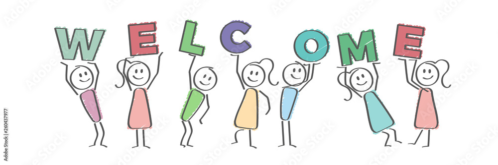 Stick Figure - people with letters - Welcome Stock Vector | Adobe Stock