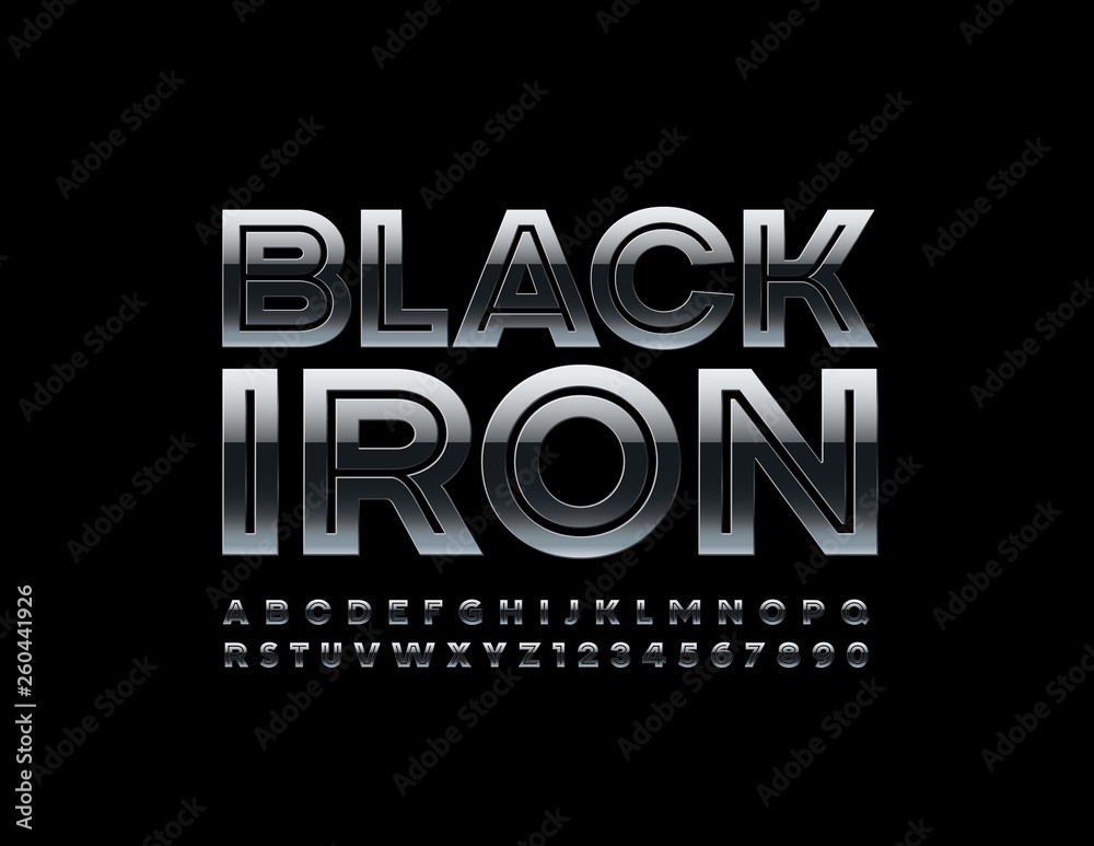 Vector Black Silver Font. Metallic Alphabet Letters, Numbers and ...