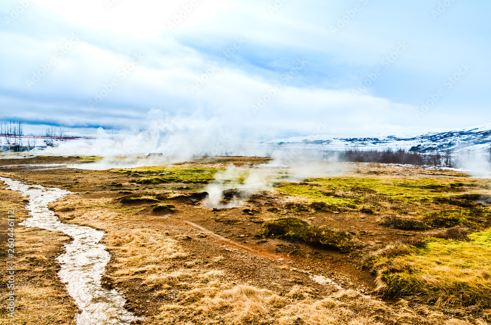 Steaming hot spring at Geysir hot spring area in Iceland Stock Photo ...