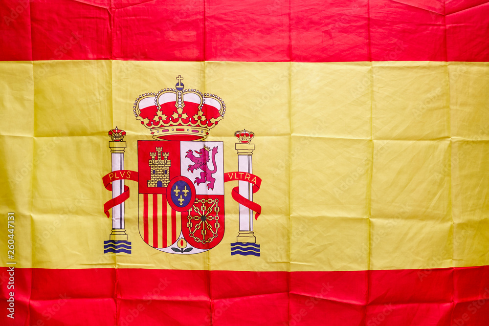 Spanish flag with shield and royal crown. Constitutional monarchy Stock ...