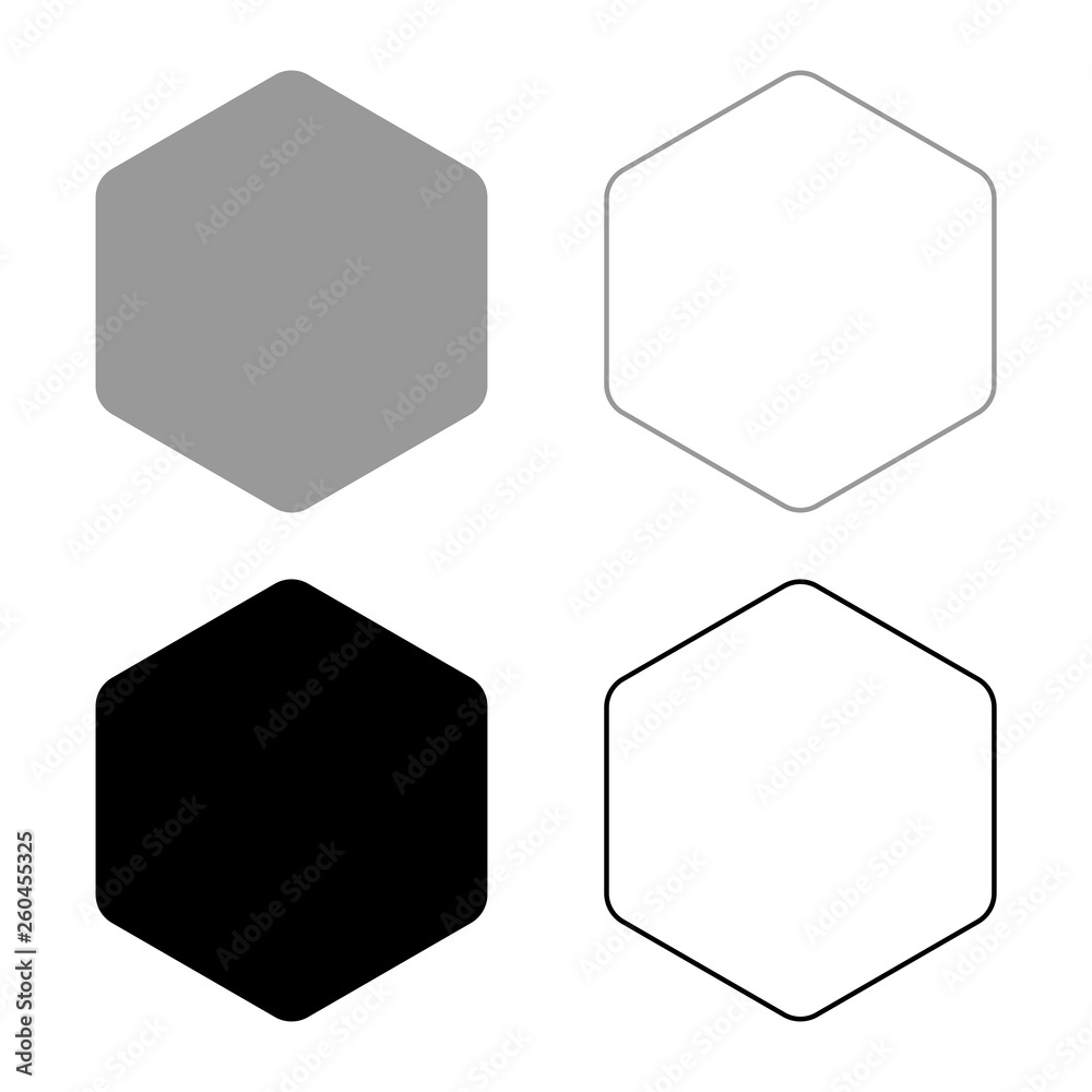 Hexagon with rounded corners icon set black color vector illustration ...