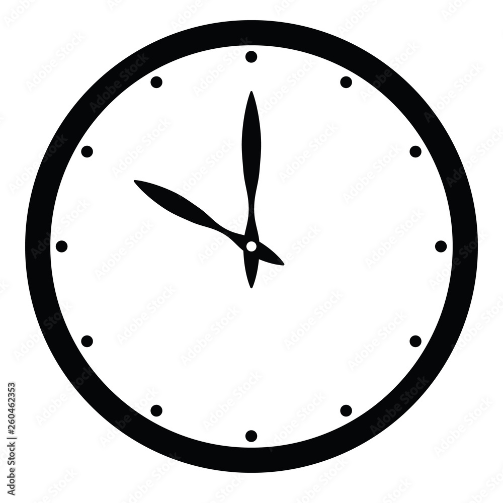 Clock face. Blank hour dial with hour and minute hand. Dots mark hours ...