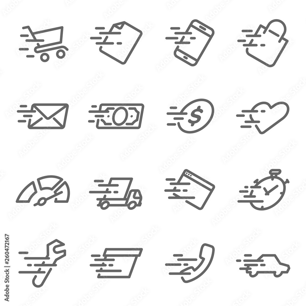 Fast Speed Icon Set. Contains such Icons as Fast Service, Delivery ...