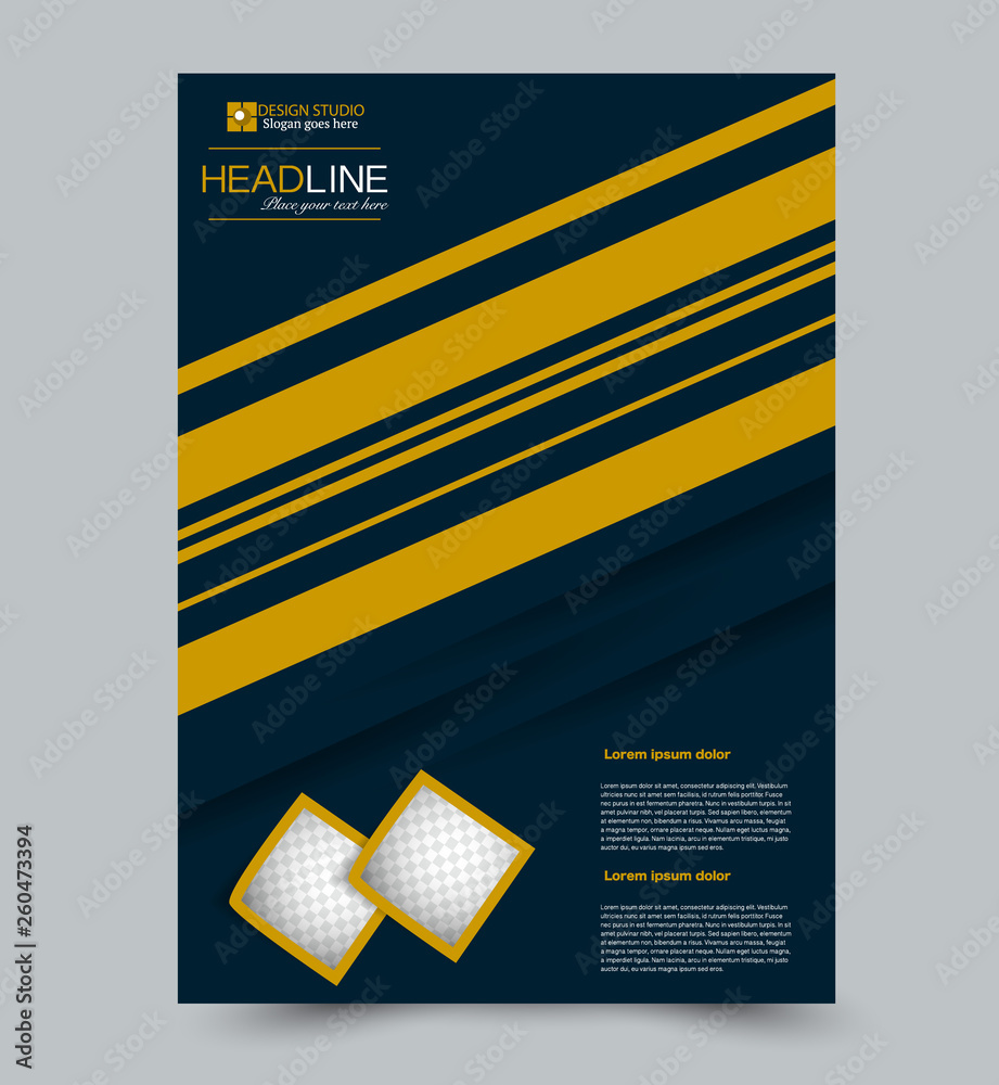 Blue and yellow flyer template. Abstract brochure design. Annual report ...