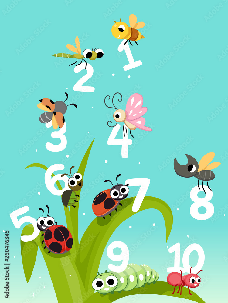 Bugs Insects Numbers Count Illustration Stock Vector | Adobe Stock
