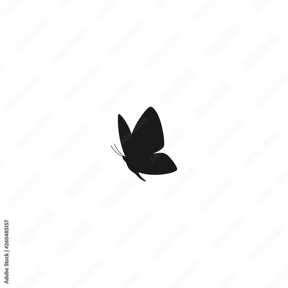 Butterfly flying black isolated vector icon. Butterfly profile flying ...