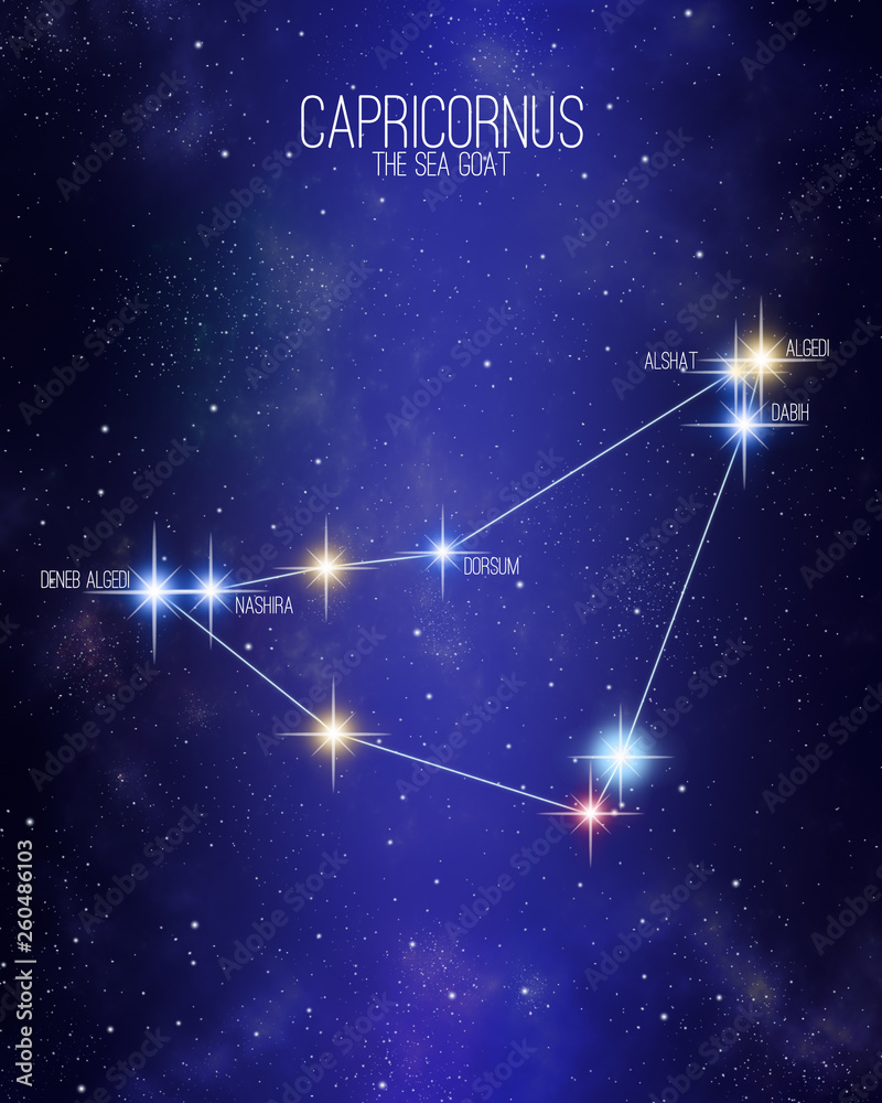 Capricornus the sea goat zodiac constellation map on a starry space ...