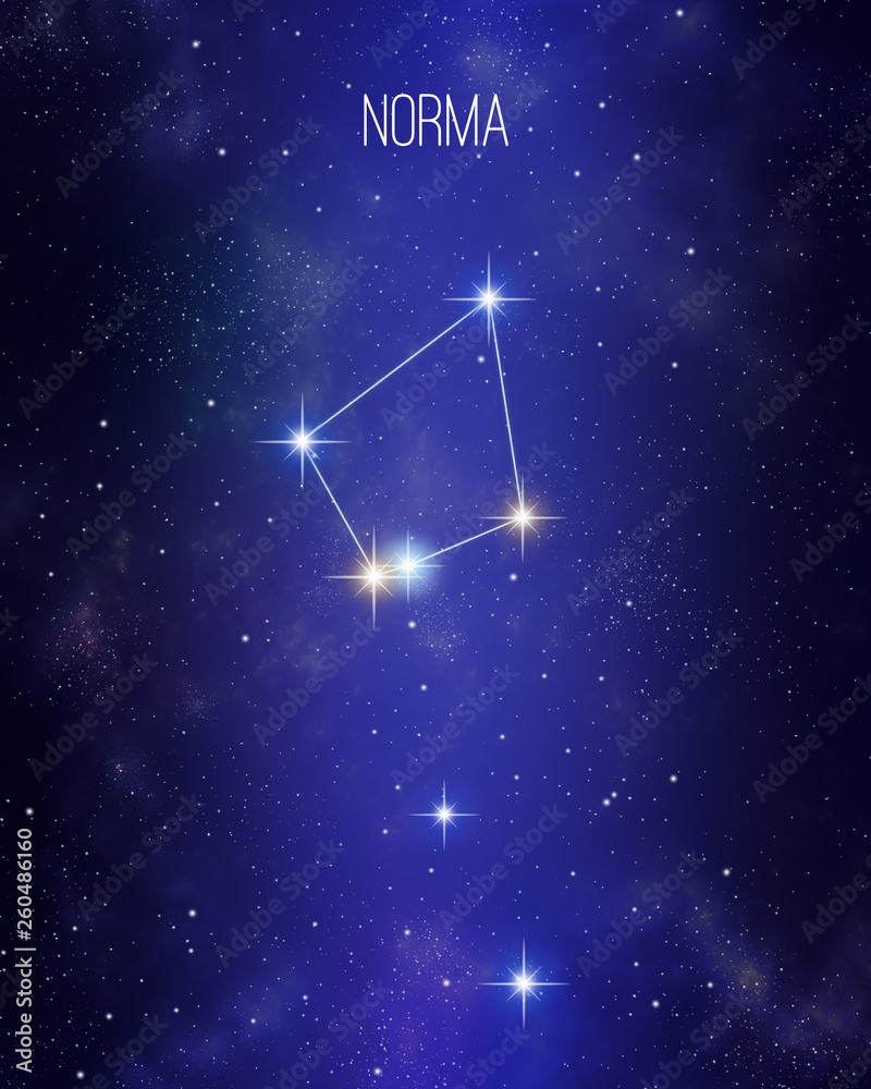 Norma the ruler or carpenter's edge constellation map on a starry space ...