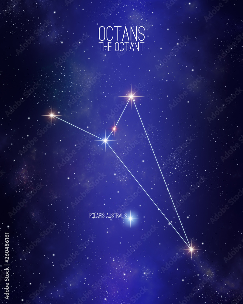 Octans the octant constellation map on a starry space background. Stars ...