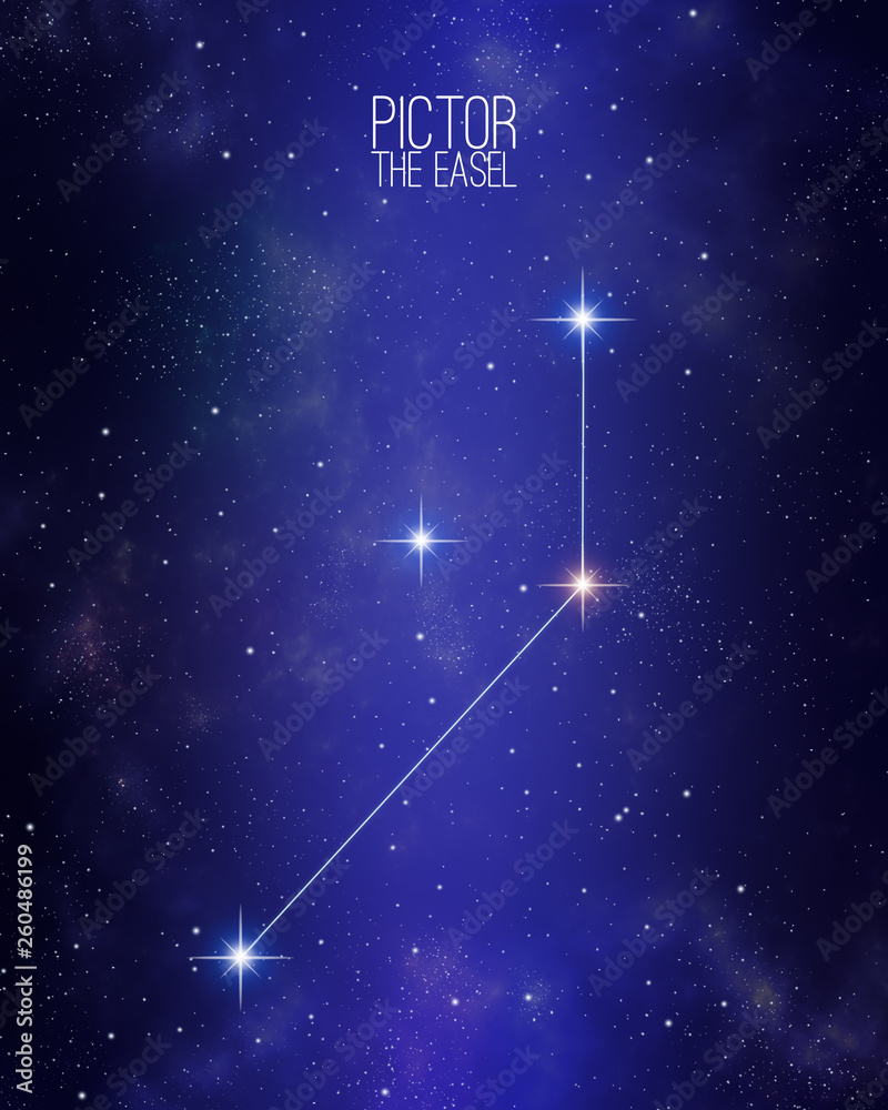 Pictor the easel constellation map on a starry space background. Stars ...
