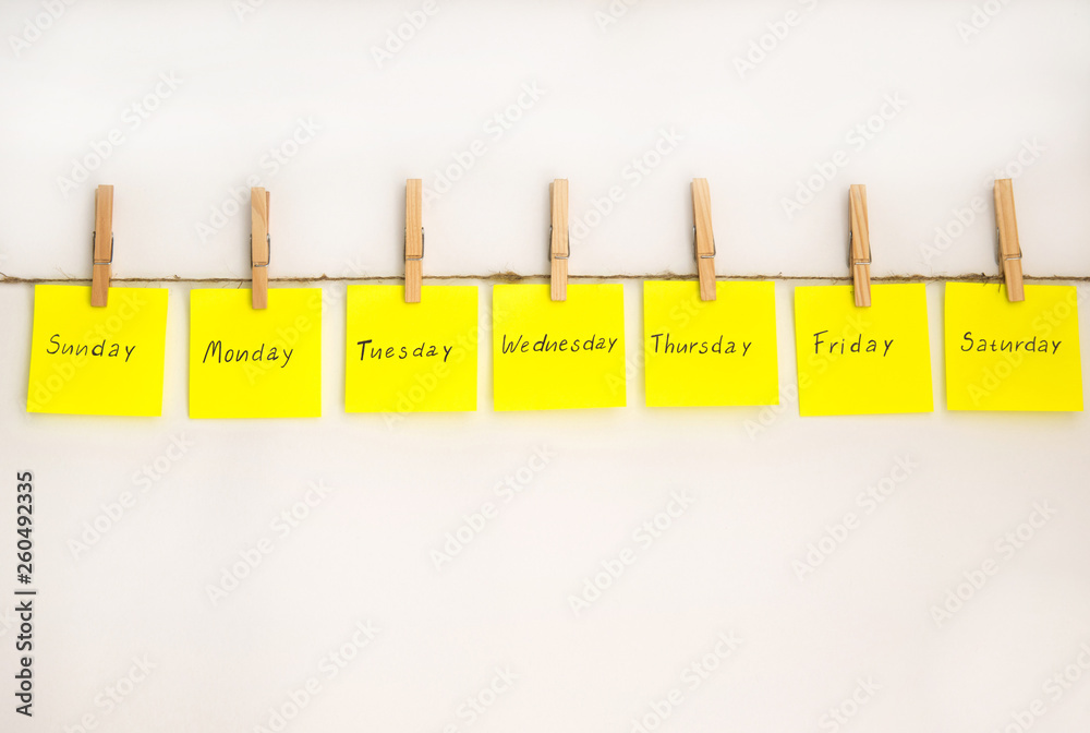 Notes stickers to remind the days of the week. Funny notes with painted ...