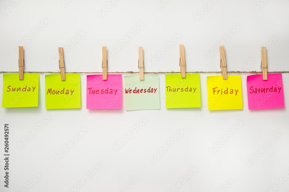 Notes stickers to remind the days of the week. Funny notes with painted ...