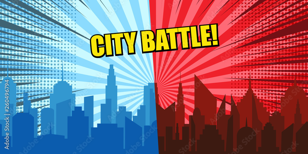 Comic city battle concept Stock Vector | Adobe Stock