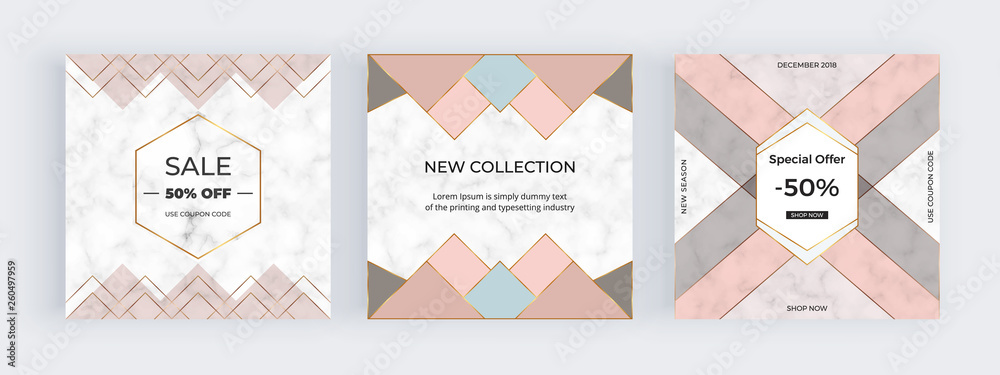 Elegant promotion square web banners with geometric triangles shapes ...