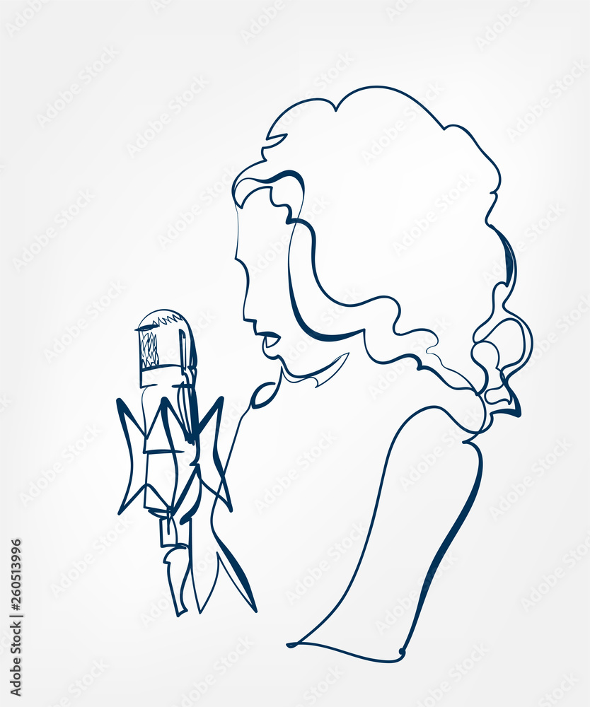 singer women jazz microphone sketch line vector design Stock Vector ...
