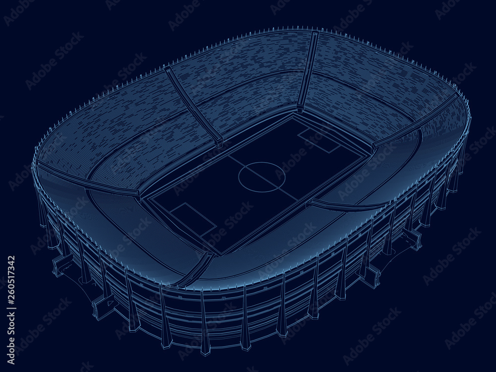 Wireframe of the stadium. Isometric view. Stadium of blue lines on a ...