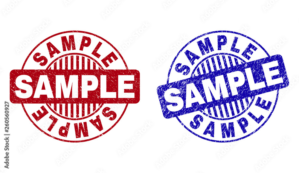 Grunge SAMPLE round stamp seals isolated on a white background. Round ...