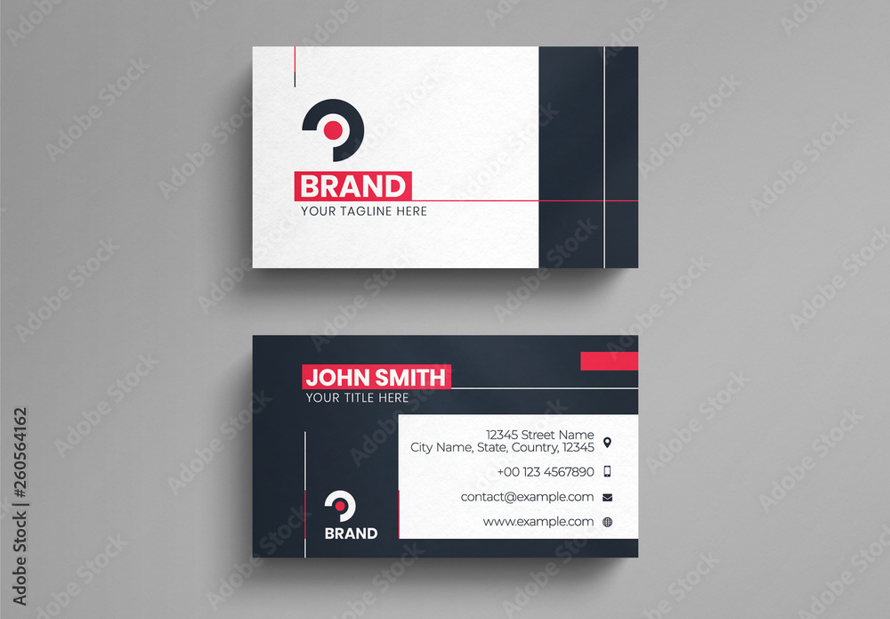 Simple Corporate Business Card Layout with Red Accents Stock Template ...