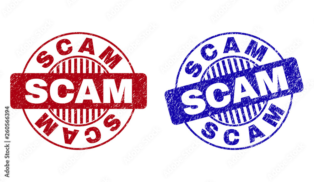 Grunge SCAM round stamp seals isolated on a white background. Round ...