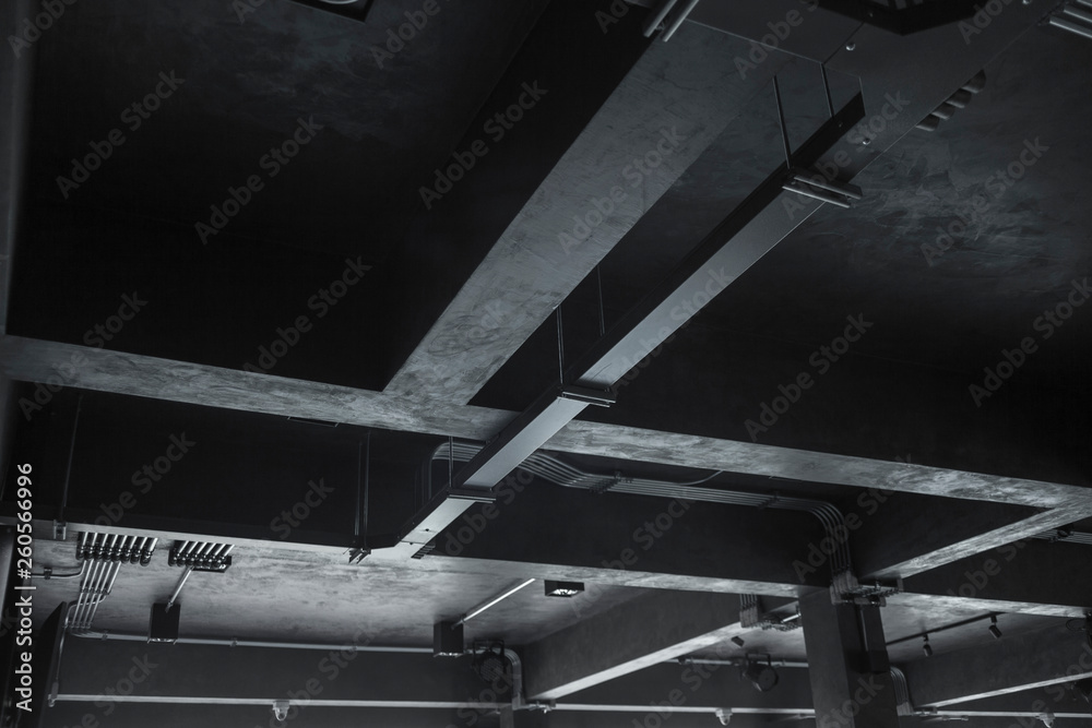wiring in the building on ceiling and electrical conduits system and ...