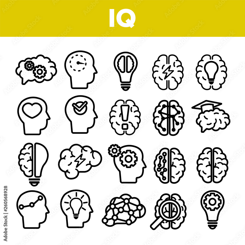 IQ, Intellect Linear Vector Icons Set. Intelligence Coefficient, IQ ...