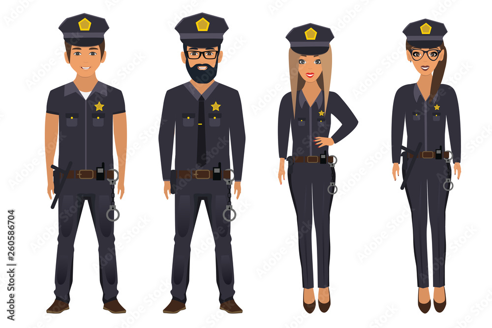 Group of police officers. Police man and police woman, cops ...