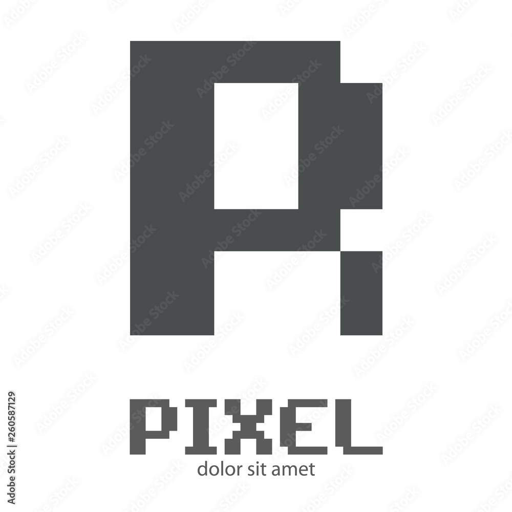 Vetor de Logotipo letra R mayúscula en pixels en color gris do Stock ...
