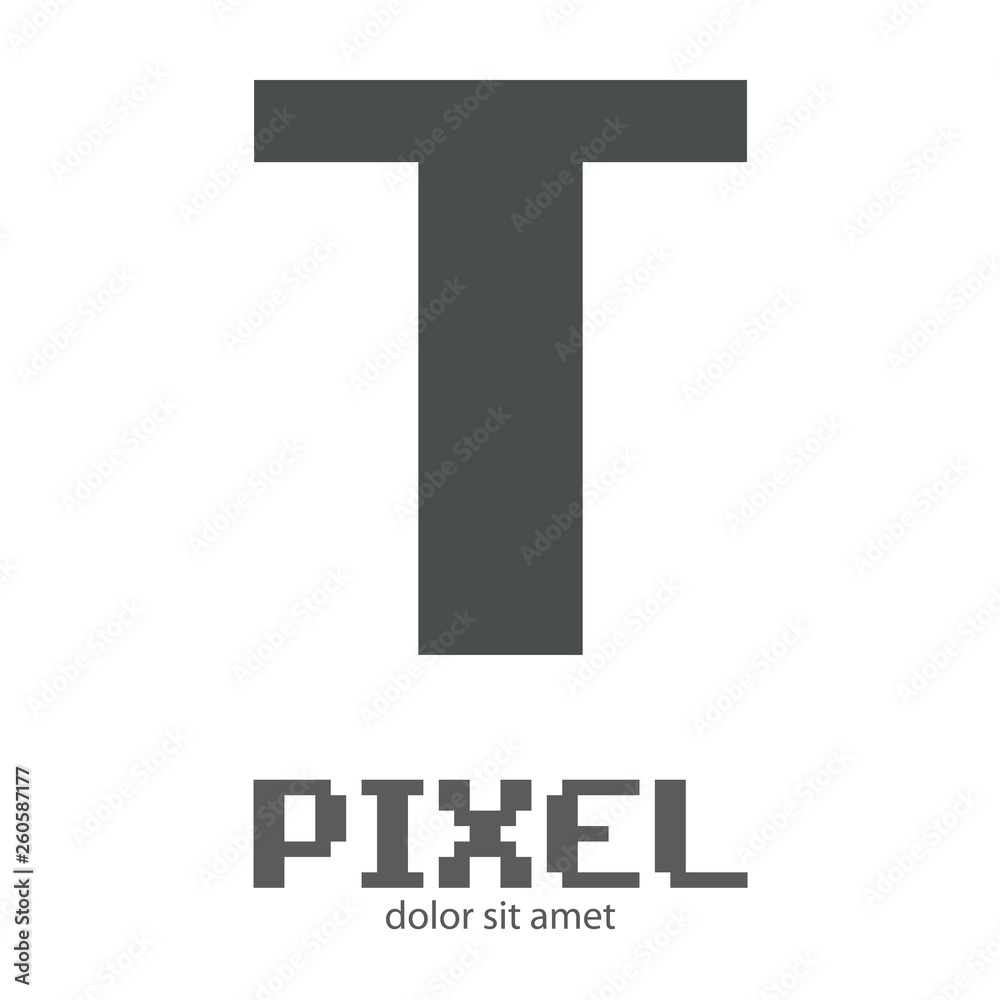 Vetor de Logotipo letra T mayúscula en pixels en color gris do Stock ...